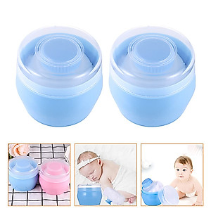 2pcs Puff with Case Empty Body Container Dispenser Case Large Puff with Sifter and Puffs for Body Home and Travel Use Blue