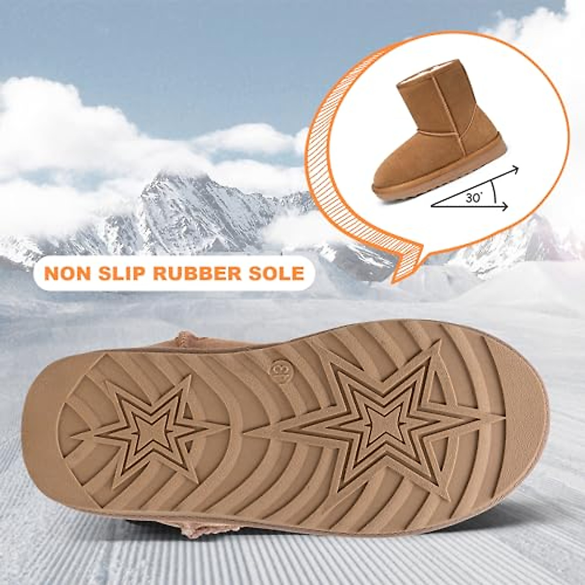 Vepose Boy's Girl's Snow Boots Brown Cow Suede Leather Warm Classic Booties for Little Kids Size 3(CTX827 Brown 03)