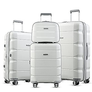 LUGGEX White Luggage Sets 3 Piece for Women - Expandable Carry on Luggage Set with Spinner Wheels - Lightweight Fashion Travel Companion