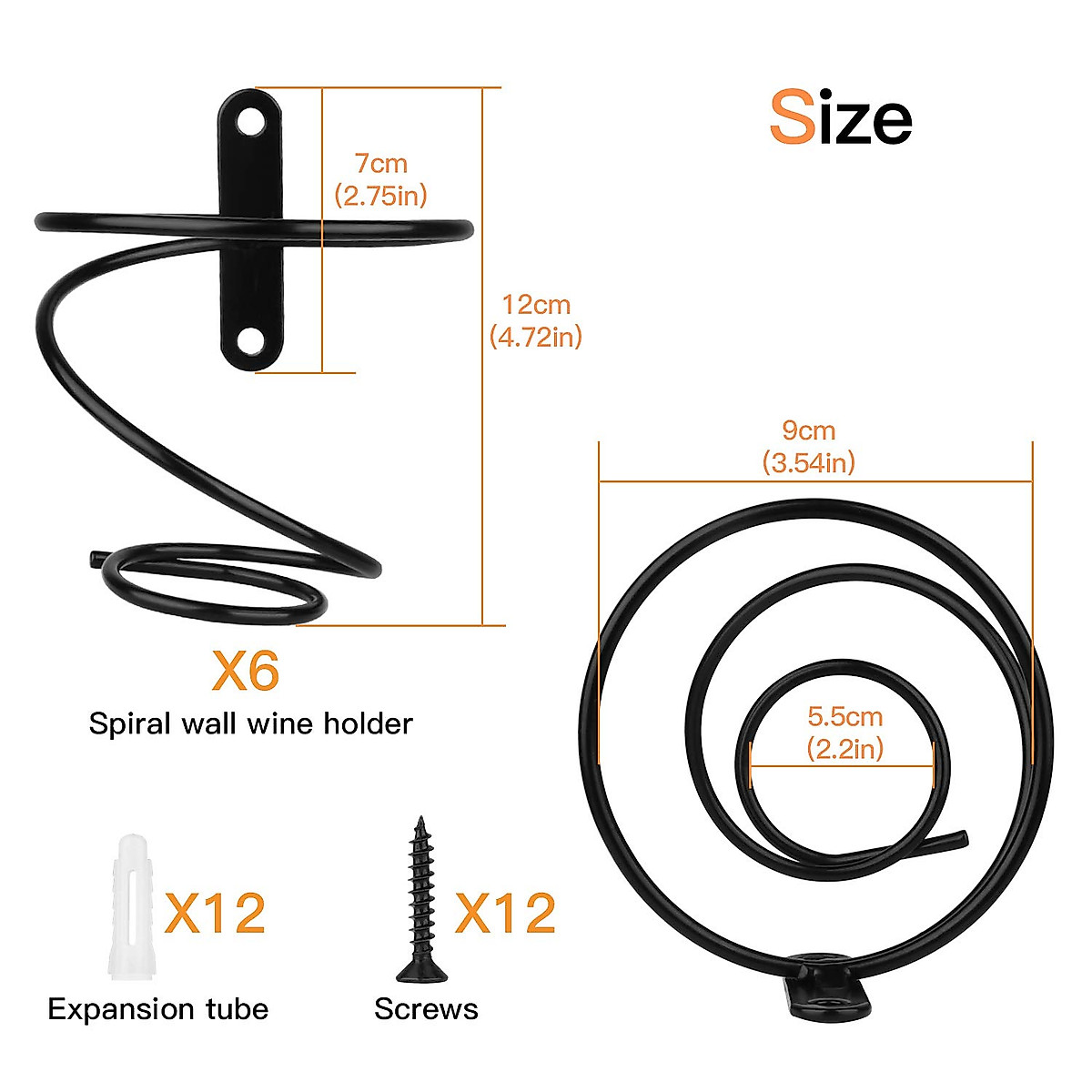 Yimerlen 6 Pcs Spiral Wine Wall Holder, Wall Mounted Wine Rack, Metal Wine Bottle Display Holder for Wine Storage Wall Wine Theme Decor, Black (Downward Style)