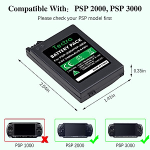 Tectra PSP 2000 Battery, 2400mAh 3.6V Rechargeable Battery Replacement for Sony PSP 3000 / PSP Slim 2000, PSP-2001, PSP-3000, PSP-3001, PSP-3002, PSP-3004, PSP-S110 Console