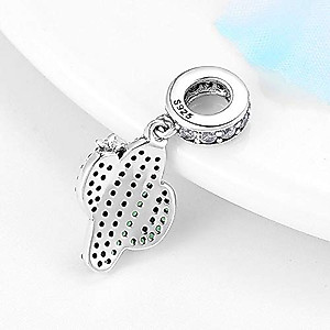 Plants and Insects Charm 925 Sterling Silver Cactus Charm Flowers Beads Botany Charm for Bracelet & Necklace (Green Cactus & Pink Flower)