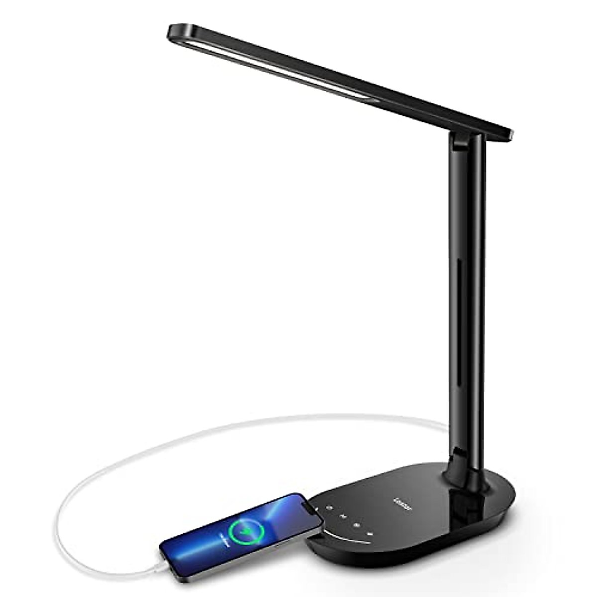 LASTAR LED Desk Lamp, Dimmable Eye-Protecting Table Lamps with Night Light, USB Charging Port, 4 Color Temperature Modes, 5 Brightness Levels, 1H Timer, Touch Control for Home Office Bedroom