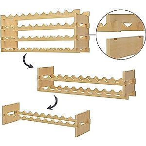 sogesfurniture Wine Rack Stackable Modular Small Wine Storage Rack Free Standing Solid Natural Wood Wine Holder Display Shelves, (Natural, 10X 6 Rows (60 Slots)), BHUS-BY-WS002