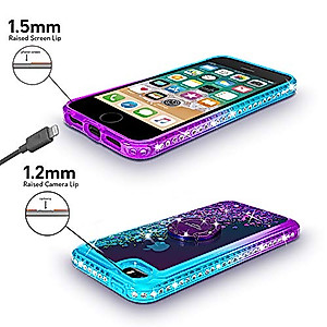 iPhone SE 2016 Case, iPhone 5S/5 Case, Silverback Moving Liquid Holographic Sparkle Glitter Case with Kickstand,Bling Diamond Bumper with Ring Protective Apple iPhone SE Case for Girls Women -Purple