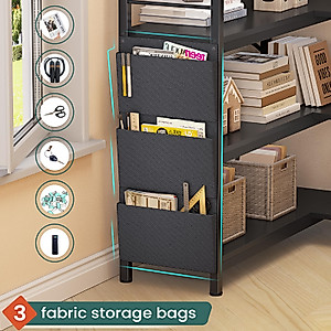 SEDETA 5 Tier Corner Bookshelf, Modern Corner Bookcase, Convertible Bookshelf with Storage Bag, Pegboard & LED Light, Tall Bookshelves for Bedroom, Living Room and Home Office, Black