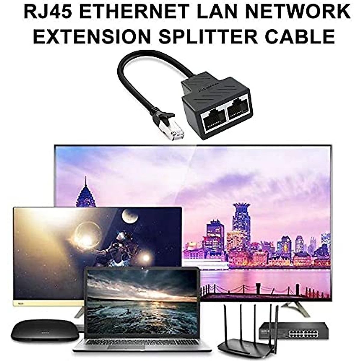 Snlrntin Ethernet Splitter Cable RJ45 Network Adapter, 1 Male to 2 Female LAN Internet Cable Adapter, Suitable Super Cat5, Cat5e, Cat6, Cat7