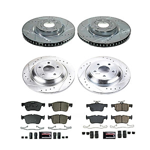 Power Stop Front and Rear K8644 Carbon-Fiber Ceramic Brake Pad with Drilled and Slotted Rotor Kit Z23 Daily Driver For Ford Bronco Sport, Ford Escape, Lincoln Corsair [Model Specific]