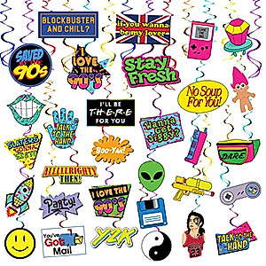 32 Piece 90s Party Hanging Swirls Decorations, Throwback 1990s Themed Party Supplies and Favors