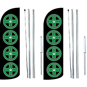 Dispensary King Windless Flag Sign With Complete Hybrid Pole set - Pack of 2