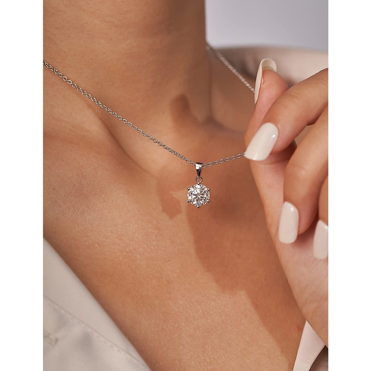 IMOLOVE Moissanite Solitaire Pendant Necklaces for Women Sterling Silver with 18K White Gold Plated 1 Carat D Color VVS1 Clarity Mossanite Jewelry for Women-W