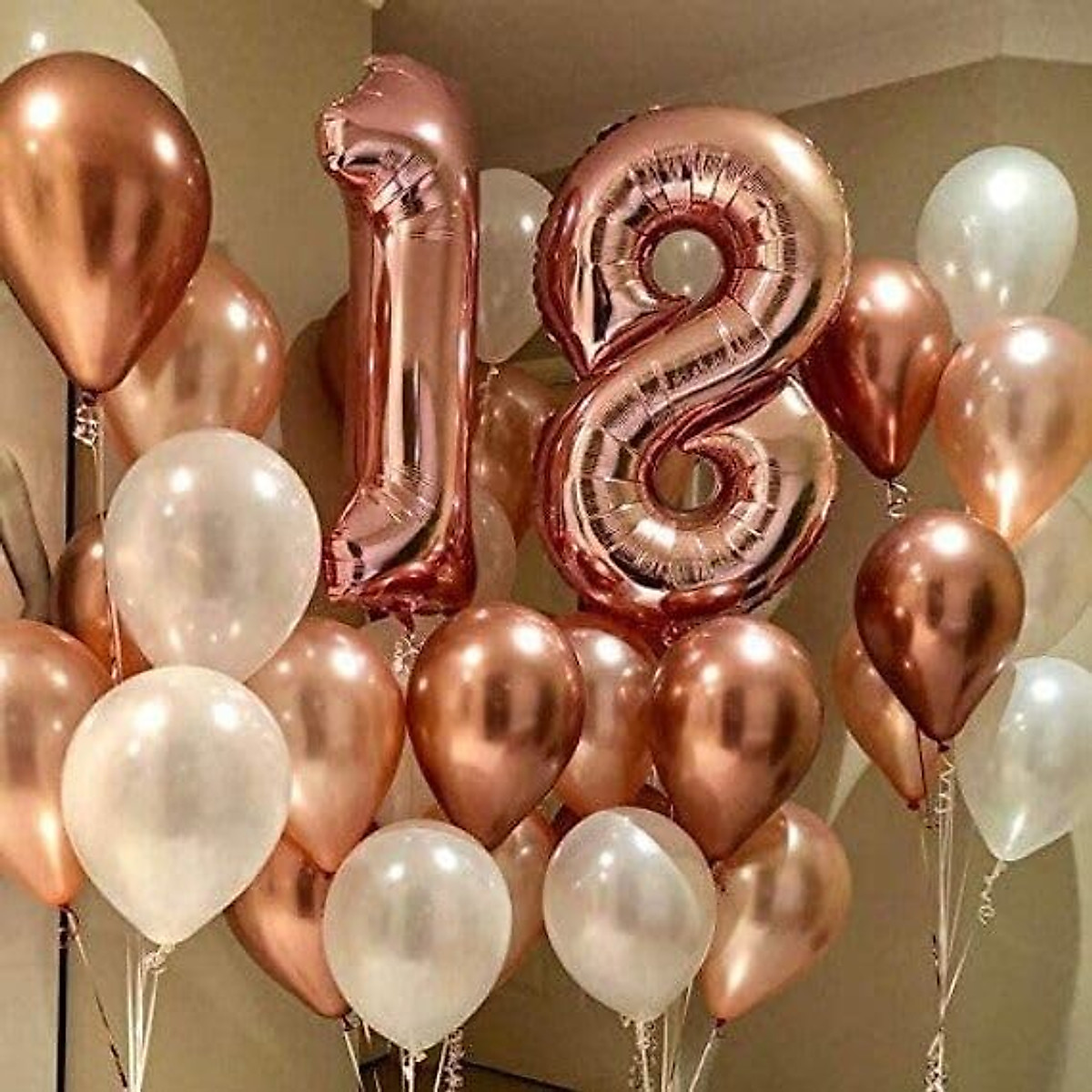 PartyWoo Rose Gold Balloons, 100 pcs Metallic Rose Gold Balloon Arch Kit of 18 inch 12 inch 10 inch 5 inch Latex Balloon Garland and 20m Ribbons for Rose Gold Birthday Decorations, Bachelorette Party