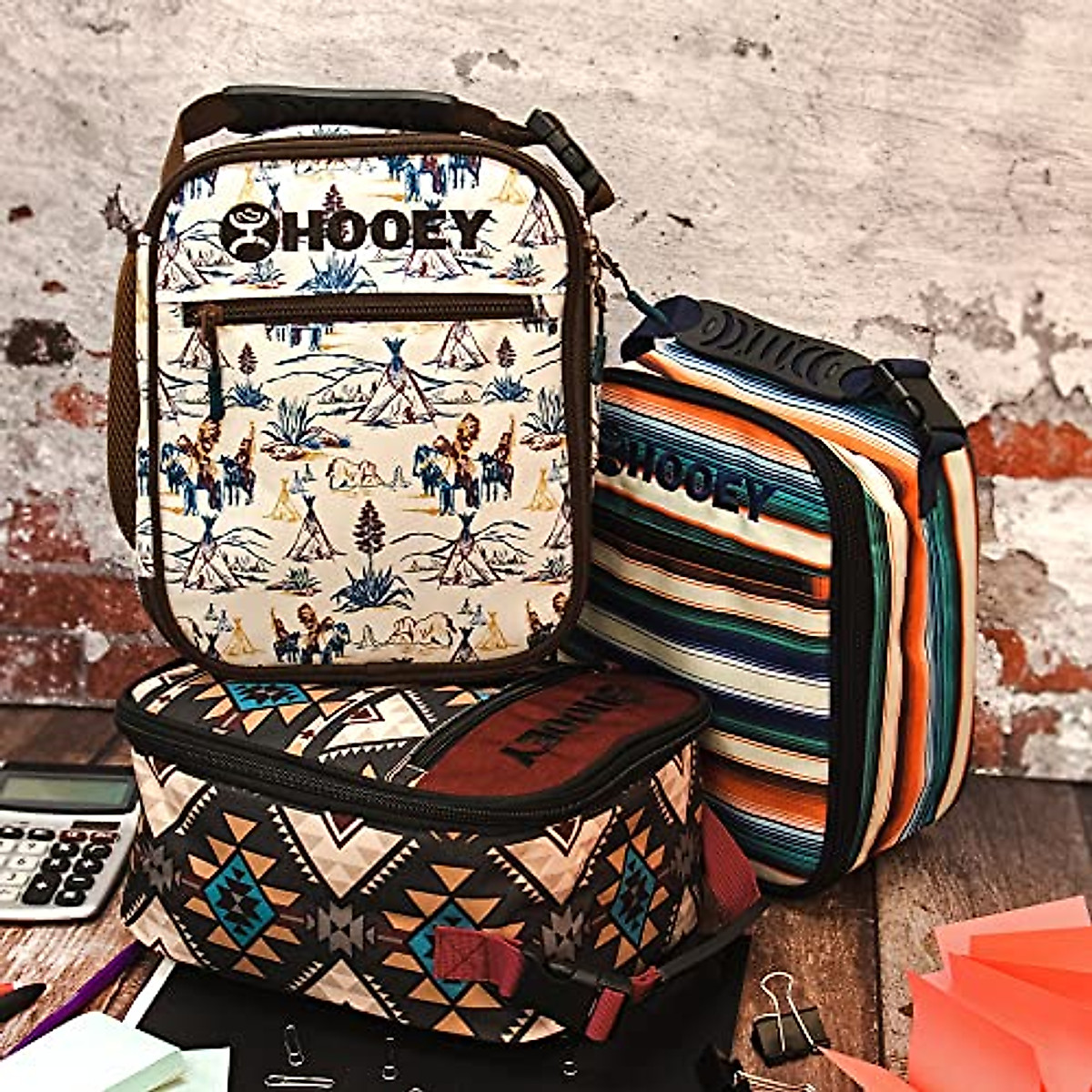 HOOEY Waterproof Liner Mesh Pockets Collapsible Lunch Box with Handle and Strap (Cream/Brown)