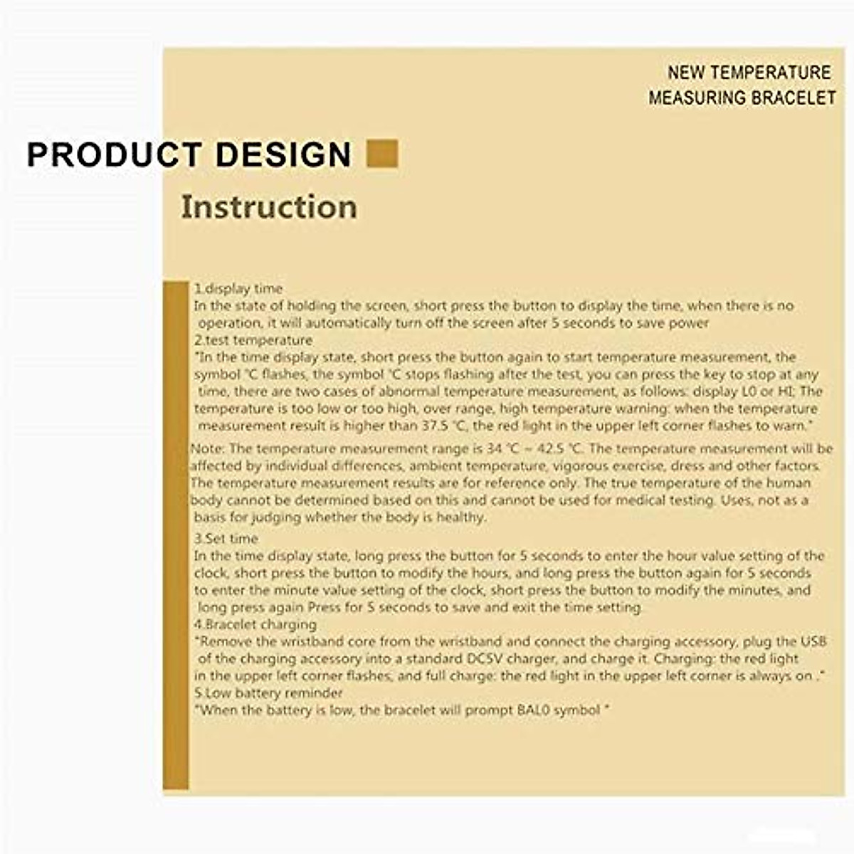 TRACER Bracelet Smart Wristband Watch Body Temperature Measuring Real-time Display Smartwatches,Waterproof - Black