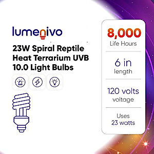 lumenivo UVB Reptile Light 23W 10.0 Desert Terrarium UVB Bulb for Bearded Dragon, Dwarf Monitors, Veiled Chameleons - Simulates UVB from The Sun to Help in Calcium Absorption - 120V - 2 Pack