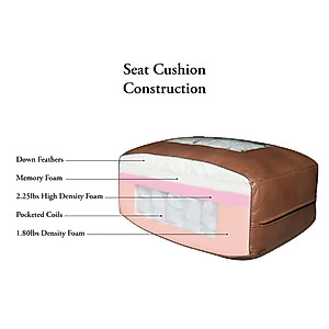 Hydeline Aria Top Grain Leather Sofa Couch, 84", Saddle, Feather Down, Memory Foam and Springs Seating