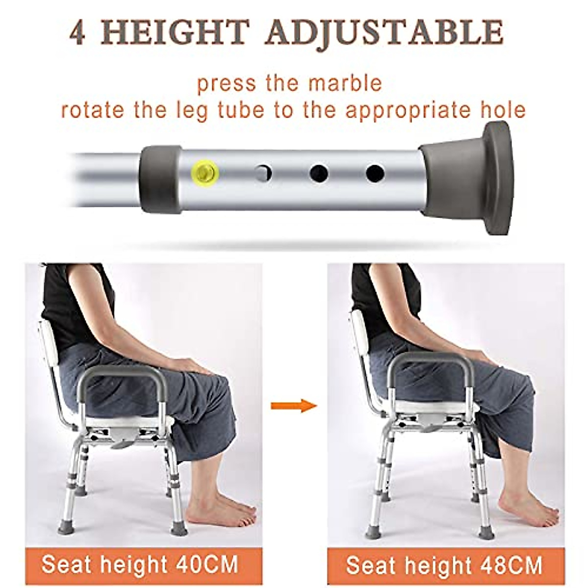 PAYRFV Pivoting Swivel Shower Chair for Elderly Seniors, 360° Bathtub Seat with Arms and Back Bath Stool Aid with Swivel Seat, Adjustable Height Shower Bench, Bathroom Bath Chair for Inside Shower