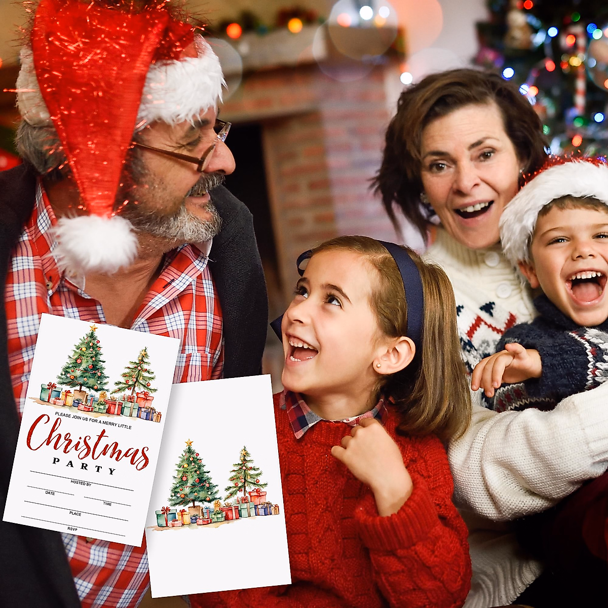 FRRCREU Christmas Party Invitations, 20 Double-Sided Fill In Christmas Tree And Gifts Invites With Envelope For Winter Party, Bridal Shower And So On， Party Activities Decoration And Favors - A12