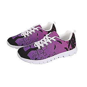 Coloranimal Halloween Sneakers for Womens Black and Purple Bats Halloween Shoes Lightweight Workout Slip On Footwear Air Cushion Walking Running Shoes