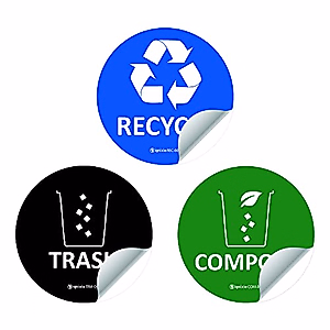 IGNIXIA Trash Recycle Compost Stickers to Organize Trash- Premium Vinyl Sticker for Trash Can, Compost Bin, Recycle Bin- (Pack of 6) for Metal Trash Can or Plastic Trash Can-Home