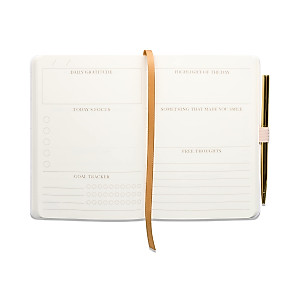 DesignWorks Ink Gratitude Journal with 196 Guided Pages for Daily Thoughts and Goals with Pen and Ribbon Marker | Undated Daily Mindfulness Journal, Orange and Gold Foil Pause