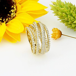 DoubleAccent 925 Sterling Silver Ring Women 14K Gold OR Rose Gold Plated Intertwined CZ Stone Pave CrissCross Statement Ring 13.5mm, 9