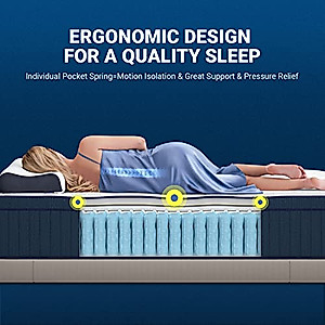 King Mattress, Avenco 12" Hybrid Mattress King with Latex Memory Foam, Motion Isolation Individually Pocket Spring Mattress, Medium Firm, Relieves Pain & Pressure Points & Cooling King Bed (NDSM30)