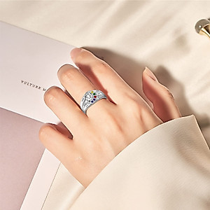 MissNaNa Birthstones Rings Gifts for Mom Custom 5 Simulated Birthstones Rings for Women 925 Silver Engraved Rings Promise Rings for Her Women Mom Mothers Grandma