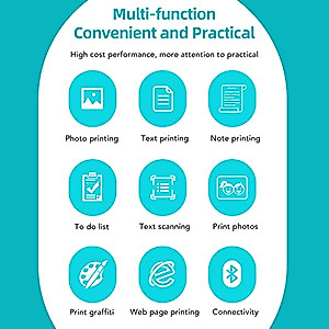 Kelepu Mini Picture Printer Bluetooth Thermal Printer USB Charging Portable Mini Picture Printer Pink 203DPI 1000mAh