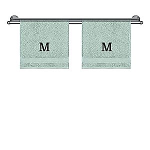 AZTEC NATURALS Monogrammed Towels, Personalized Gift, Luxury Turkish Genuine Cotton Washcloth, 2 Pack Washcloth Set, Green