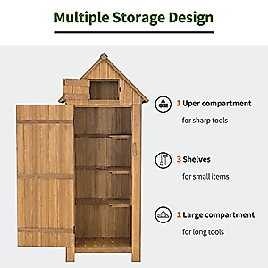 MCombo Outdoor Storage Cabinet Tool Shed Wooden Garden Shed Organizer Wooden Lockers with Fir Wood (70") 0770 (Natural)