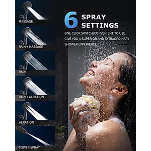 Black Shower Head, L'amourqua High Pressure 6-Model Handheld Shower Head, Built-in Power Wash to Clean Bathtub and Pets, with 59" Stainless Steel Hose and Handheld Showerhead Holder
