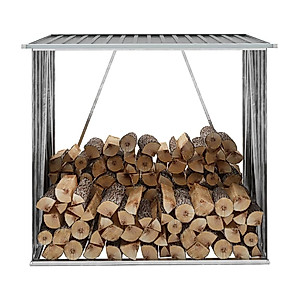 vidaXL Firewood Rack, Log Holder with Roof, Log Storage, Firewood Stand for Outdoor Backyard Garden Patio Porch, Gray Galvanized Steel 64.2"