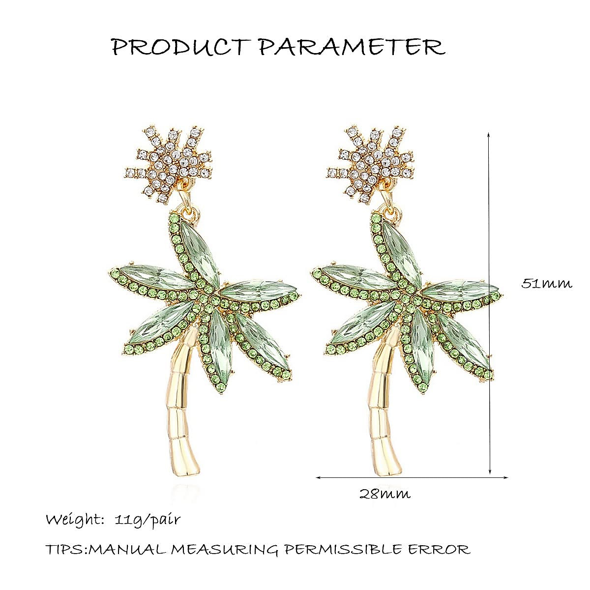 Fashion Trendy Palm Tree Earrings for Women,Bling Unique CZ Tropical Earrings Plant Leaf Drop Dangle Earrings,Funky Novelty Vacation Summer Boho Hawaiian Holiday Cute Jewelry(white green)