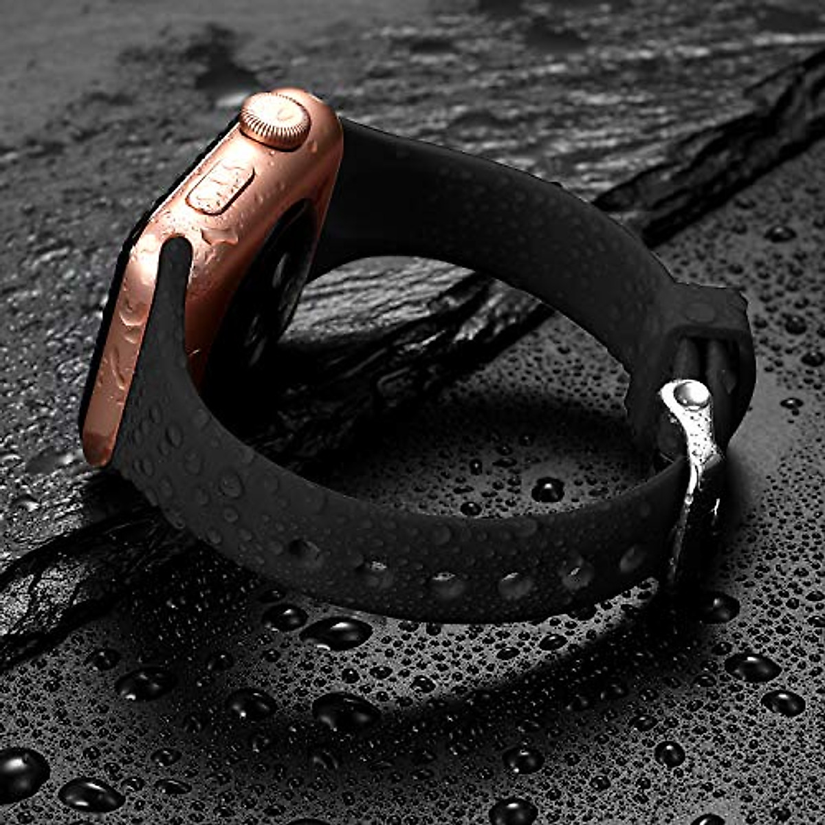 Laffav Slim Band Compatible with Apple Watch 41mm 40mm 38mm iWatch SE & Ultra & Series 8/7/6/5/4/3/2/1 for Women Men, Black, S/M