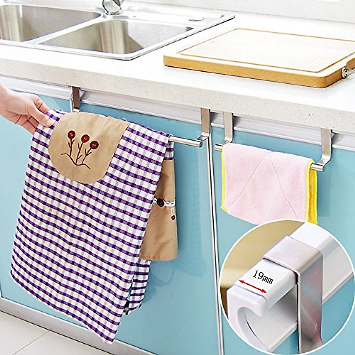 Booluee Stainless Steel Over The Cabinet Door Towel Bar Towel Holder Rack for Kitchen Bathroom Cabinet Cupboard Doors (Small)