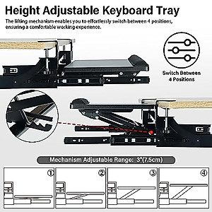 TOPSKY Adjustable Under-Desk Keyboard Tray, 26.8”x11” Pull Out Keyboard and Mouse Tray with Tilted Mechanism and C Clamp for Home and Office (Black)