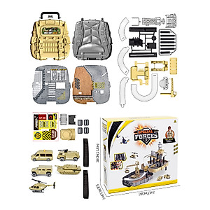 Siairo Construction Toy Construction Vehicles Trucks, Car Track Toy, Vehicle Playsets with Race Track, Excavator Crane Bulldozer Helicopter Toy for Boys Toddlers Kids (Military Theme)