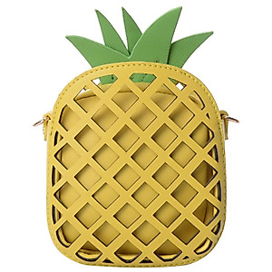 QZUnique Fruit Shape Handbag PU Crossbody Metal Chain Shoulder Bag Adjustable Strap Clutch Jelly Purse Pineapple