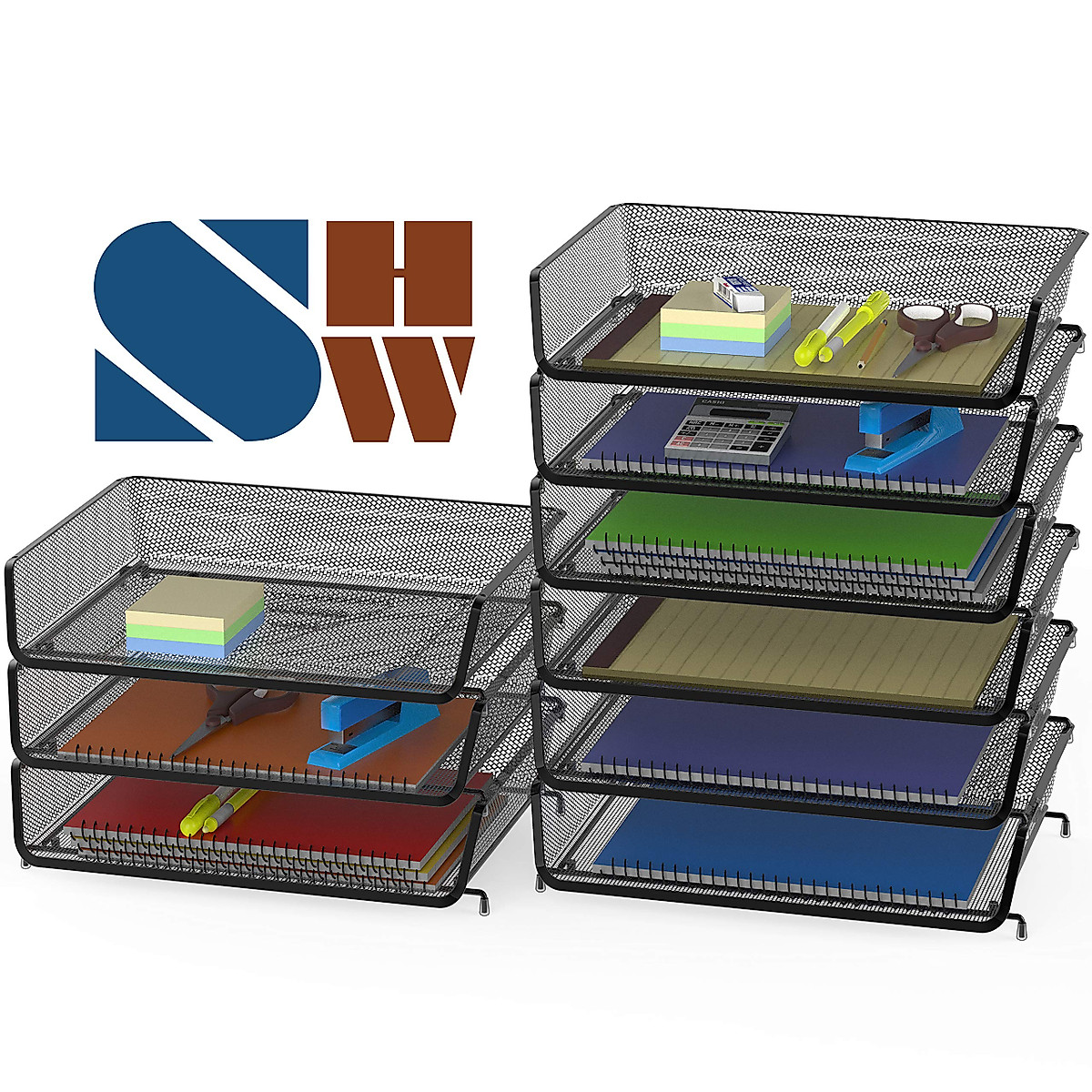 3-Pack Stackable Wide Entry Desk File Document Letter Tray, Black