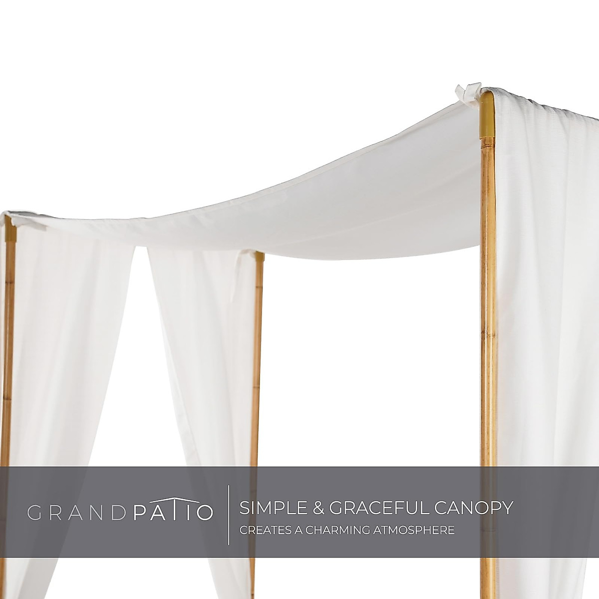 Grand patio Outdoor Loveseat with Canopy, Metal Patio Loveseat Sofa with Thick Cushion, Tropical-style Patio Furniture Featuring Imitation Bamboo Finish, White