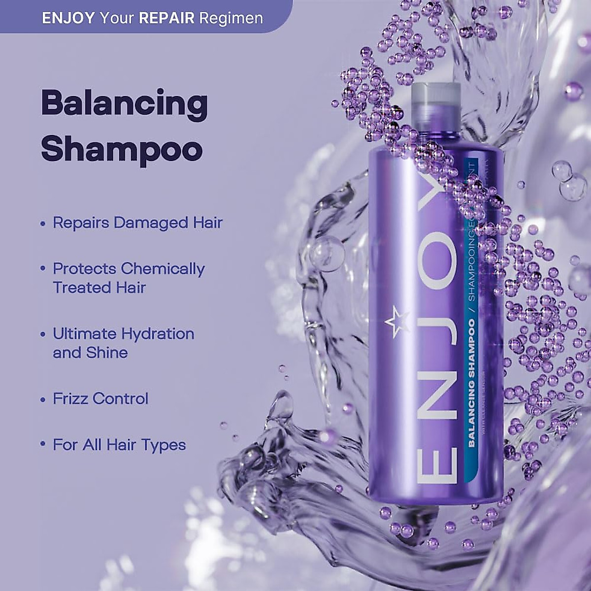 ENJOY Hair Care Balancing Shampoo, Sulfate Free Shampoo, Shampoo For Color Treated Hair, Shampoo for Men and Women, Curly Hair Shampoo - 33.8 Fl Oz
