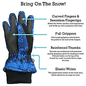 N'Ice Caps Kids Waterproof Winter Thinsulate Warm Gloves (Blue Digital Camo, 10-12 Years)