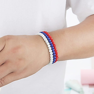 IDesign 2 Set USA American Flag Bracelet Set For Women Mens Red Blue White Beads Stretch Bracelet Set Patriotic 4th Of July Independence Day Gift Pack Of 2 (Beads Bracelet)