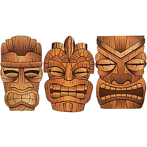 Fun Express Jumbo Tiki Cardboard Cutout - Transform Any Space with Set of 3 Pieces Jumbo Tiki Cutouts - Create Unforgettable Memories and Enjoy Long-Lasting Tropical Fun - Effortless Luau Decor