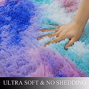 FGCOGOD Ultra Soft Shaggy Rug for Bedroom, 4 x 6 Feet Modern Tie Dye Area Rug, Purple Blue Fluffy Carpet for Living Room, Kids Girls Room, Bedside, Home Office, Nursery Indoor Decor