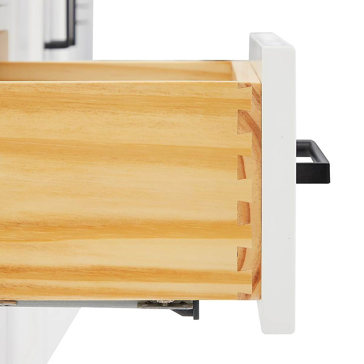 ARIEL Bathroom Vanity 37" White 1.5" Edge Italian Carrara Marble Countertop & Splash, Left Rectangular Sink, 2 Soft Closing Doors, 5 Full Extension Dovetail Drawers, Toe Kick, Matte Black