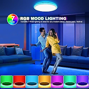 LEZOE RGB Led Flush Mount Ceiling Light Dimmable with Remote Control, 13Inch 24W 2400LM 3000-6500K RGB Color Changing Light Fixture, Round Ceiling Lamp for Living Room Bedroom Kids Room Party Festival