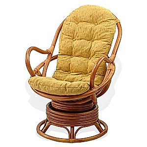 Lounge Swivel Rocking Rattan Wicker Java Chair Handmade w/Light Brown Cushion,Colonial Color