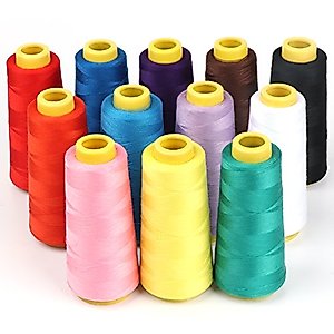 ilauke 12 X 1500M Overlock Sewing Thread Polyester Thread Assorted Colors Yard Spools Cone 100% Polyester for Serger Quilting Drapery Machine 40S/2